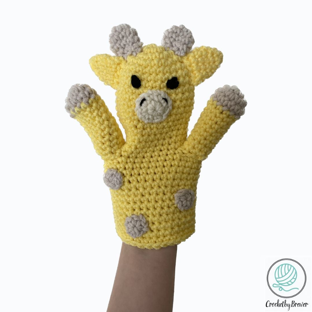 crochet hand puppet giraffe puppet for sensory play | Crochet by Brewer